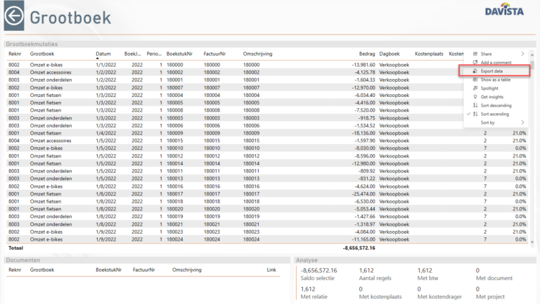 Export naar Excel met live connection - Davista